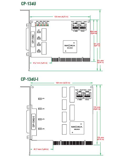 엑사통신-광모듈,안테나,무선랜,시리얼통신,케이블,SFP,GBIC,POF,AOC - MOXA CP-134U 4포트 RS-422/485 Universal PCI 카드